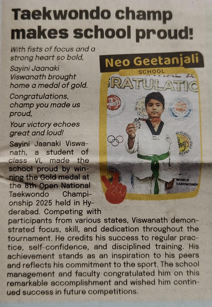Proud of you Taekwondo Champ🥋👊🏆🥇 - Neo Geetanjali Schools